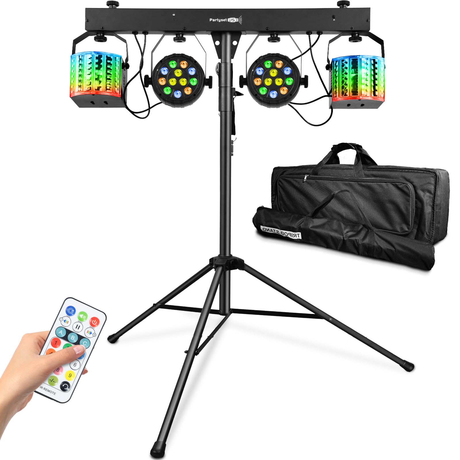 Yuusei DJ Lights with Stand, RGB Party Bar Light Set, Sound Activated Stage Lighting System, DMX and Remote Control, Portable Gig Bars Light with Stand and Bag