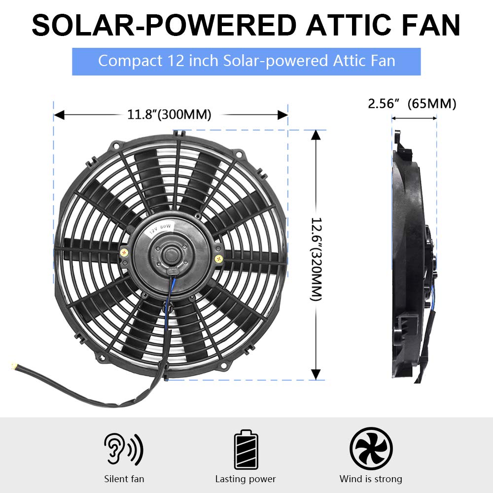 Pumplus 80W DC Motor 12 inch Solar Attic Fan, Cool Your Attic and Protect Your Home All Year Long