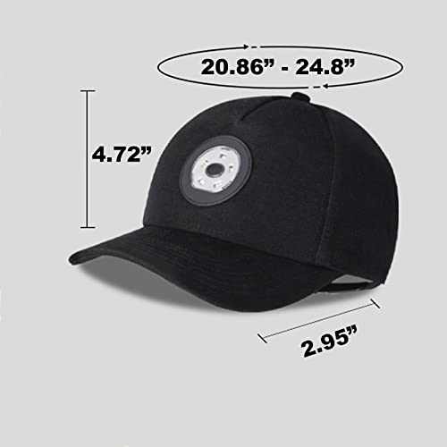 Ultra Bright 120 Lumens LED Light Baseball Cap Trucker Hat Rechargeable Hands Free Adjustable Black Structured Cotton