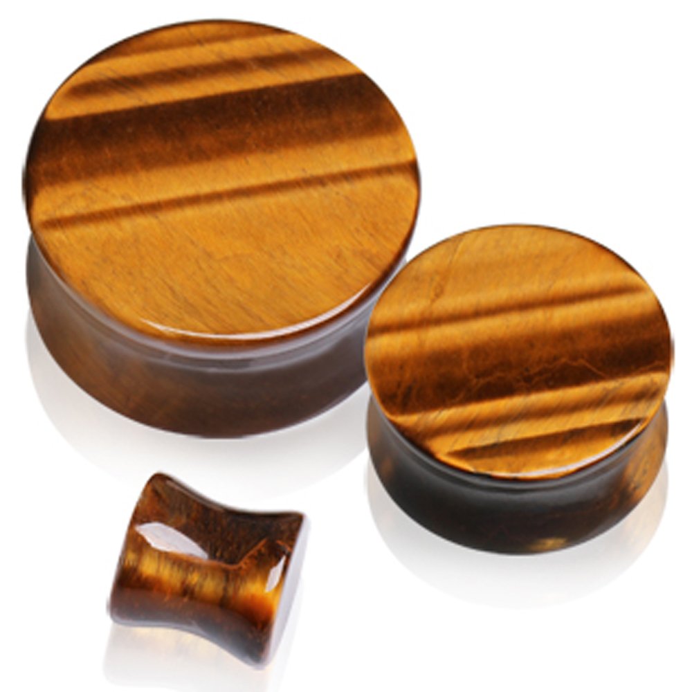 Pierced Owl Natural Tiger's Eye Semi-Precious Stone Saddle Plugs, Sold as a Pair (16mm (5/8"))