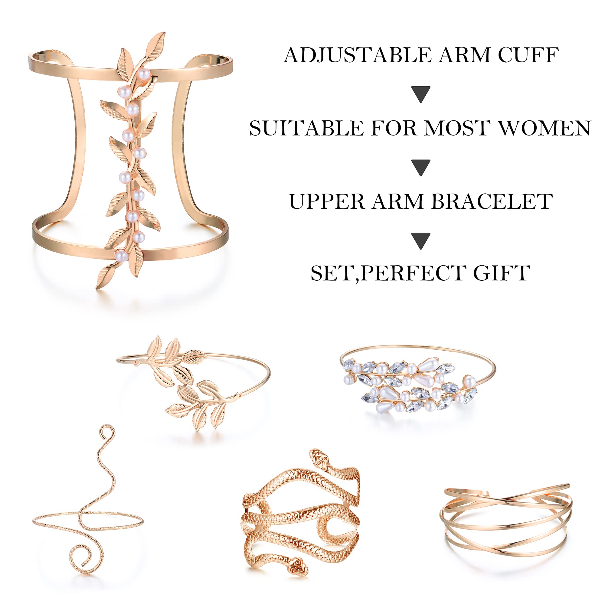UBGICIG 6Pcs Arm Cuff Upper Arm Bangle Cuff Bracelet Open Arm Cuff Jewelry For Women Adjustable Armlet Armband Set Goddess Costume Accessories