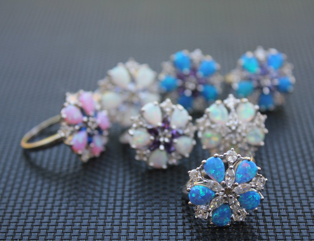 Oxford Diamond Co Gorgeous Lab Created Blue Fire Opal & Cubic Zirconia Flower .925 Sterling Silver Ring Sizes 8 SRO16905
