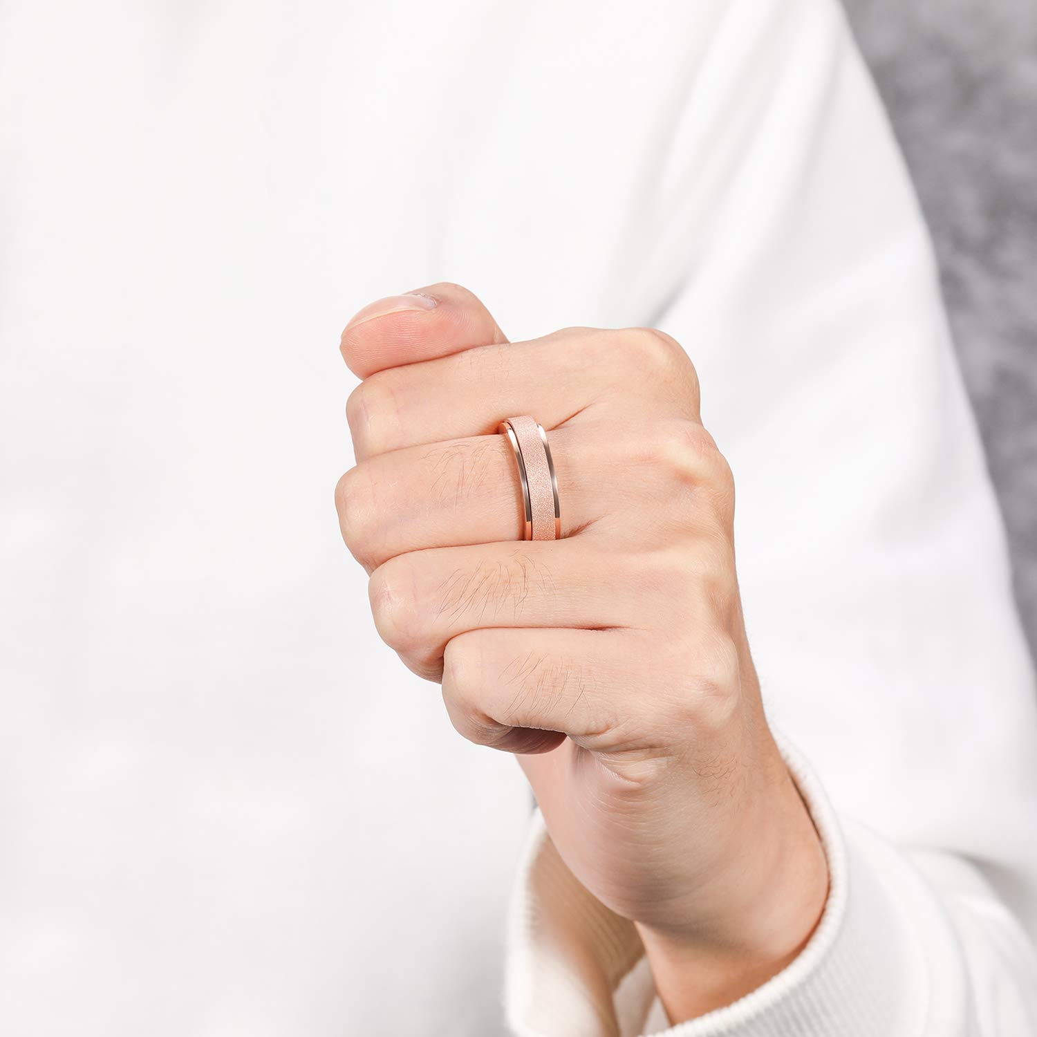 TRUMIUM 6mm Spinner Ring Women Rose Gold Tungsten Carbide and Stainless Steel Sandblasted Wedding Band Size 12