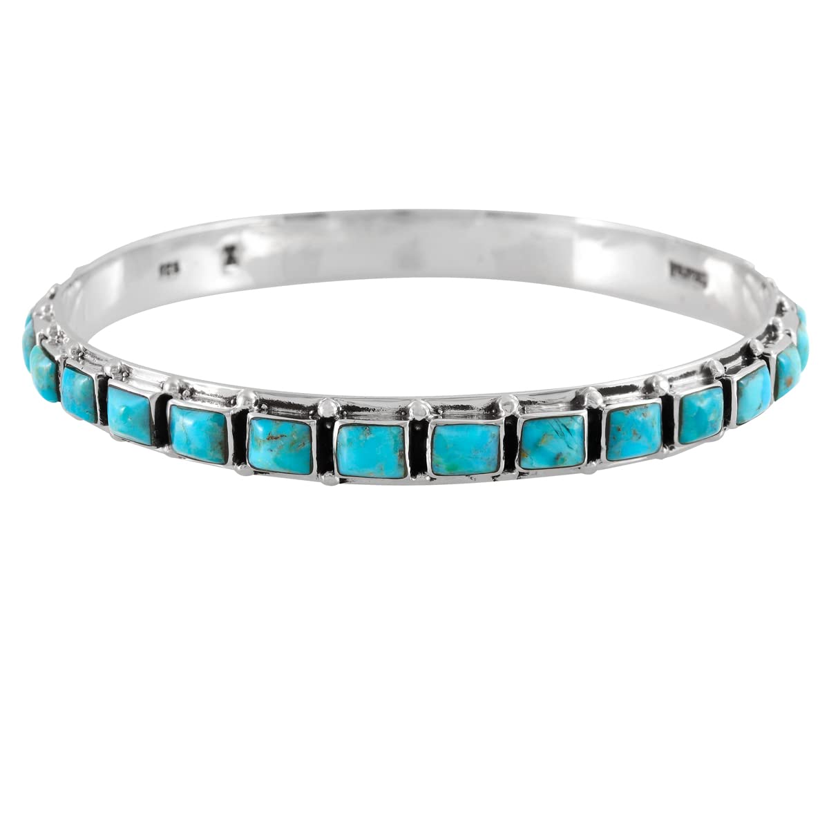 Stackable Turquoise Bangle Bracelet Sterling Silver 925 Genuine Turquoise (Turquoise)
