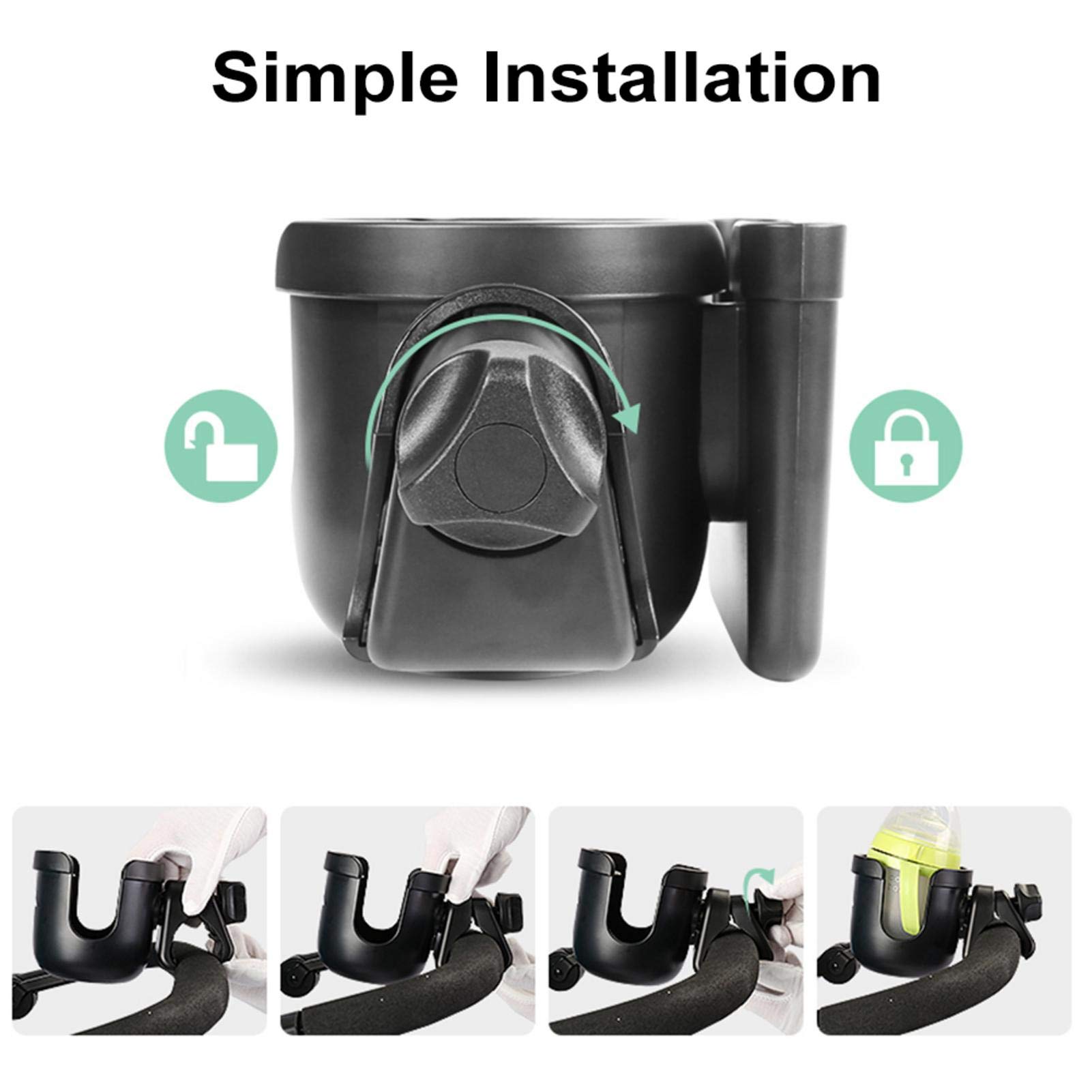 Stroller Cup Holder, Universal Cup Holder Rack, 2 in 1 Bottle Holder for Buggy Pushchair Wheelchair Bike and More