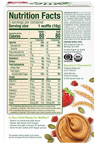 Sprout Organic Baby Food, Stage 4 Toddler Snacks, Pumpkin Butter & Jelly Wafflez, Single Serve Waffles (50 Count),5 Count (Pack of 10)