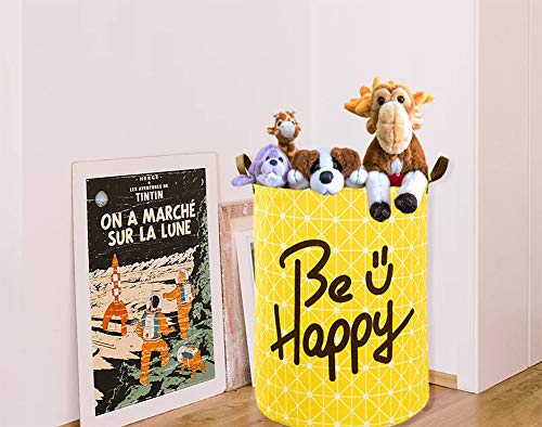 SDAIGC Collapsible Unicorn Laundry Basket, Blondie Canvas Waterproof Round Storage Hamper, Clothes Toys Organizer Basket, Cute Kids Gift Basket (Yellow Happy)