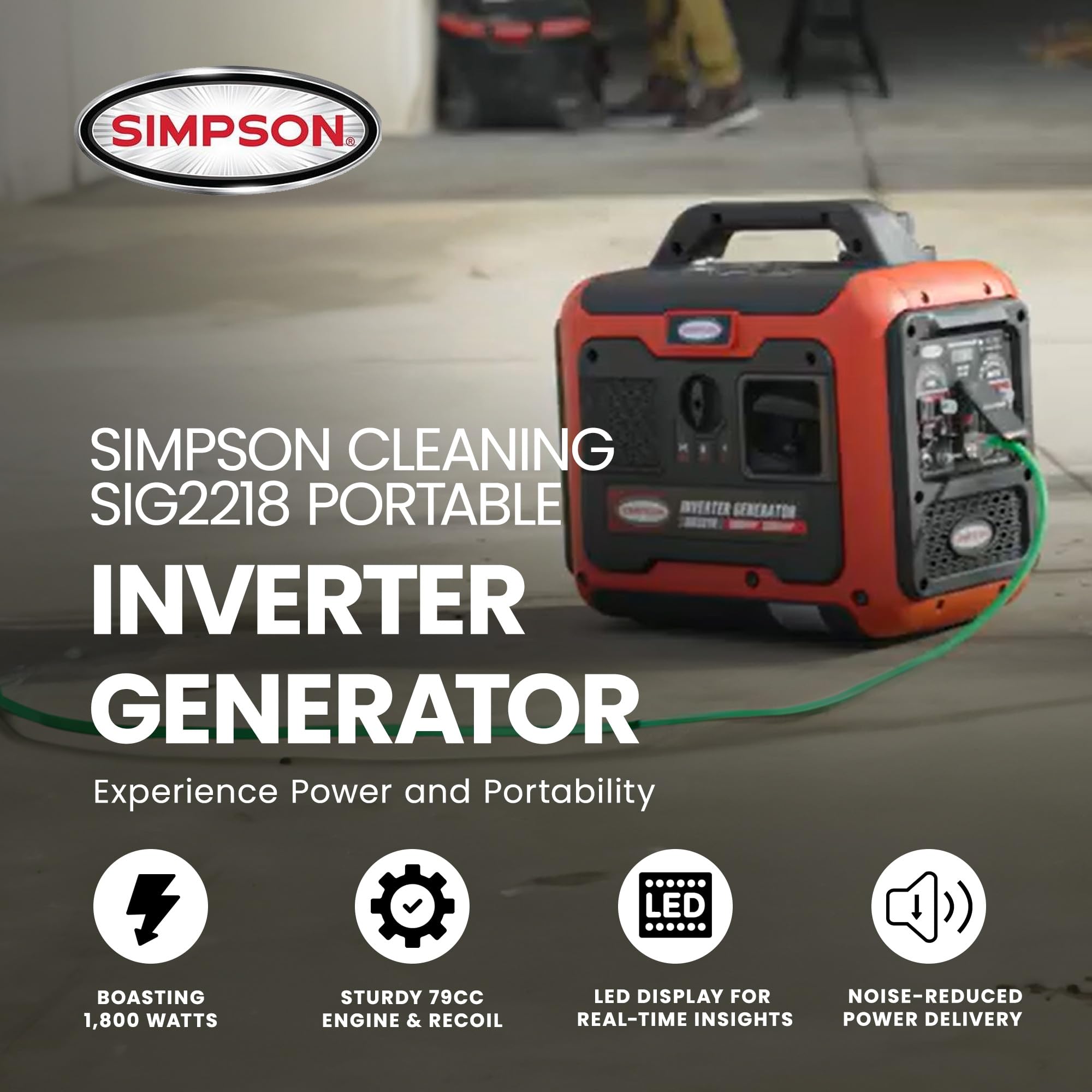 SIMPSON Cleaning SIG2218 Portable Gas Generator and Inverter Power Station for Camping, RV, Home Use, Construction, and More, 1800 Running Watts 2200 Starting Watts