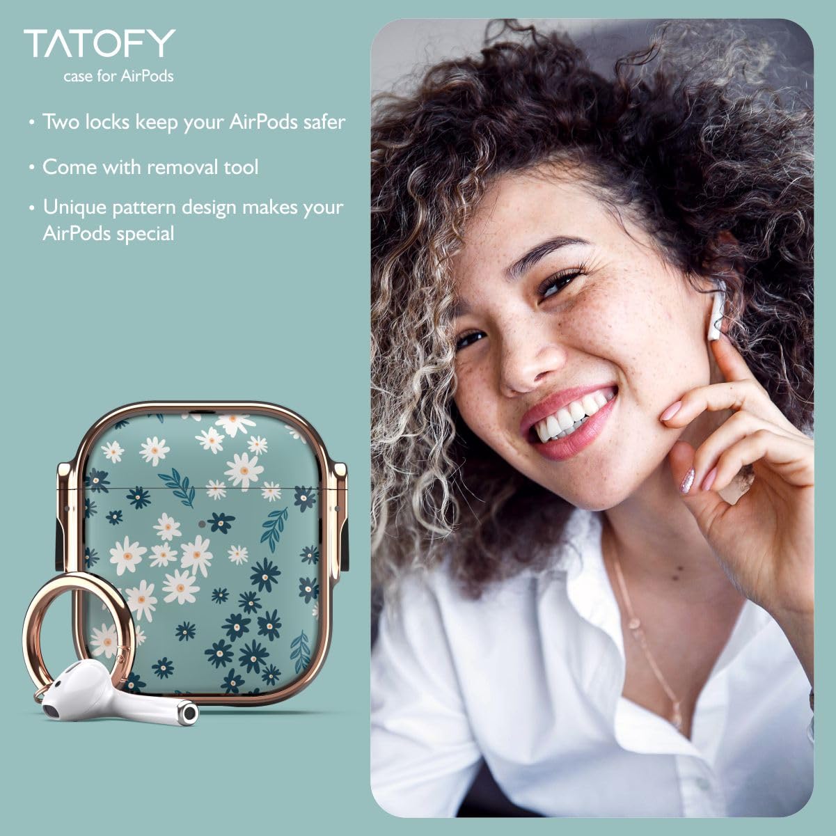 TATOFY for AirPod 2 case, AirPod case with Lock, AirPods 1st & 2nd Case for Women Men (Cyan)