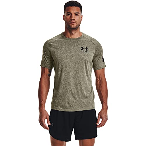Under Armour Men's Freedom Tech Short Sleeve T-Shirt, (392) Marine OD Green Light Heather / / Black, Large