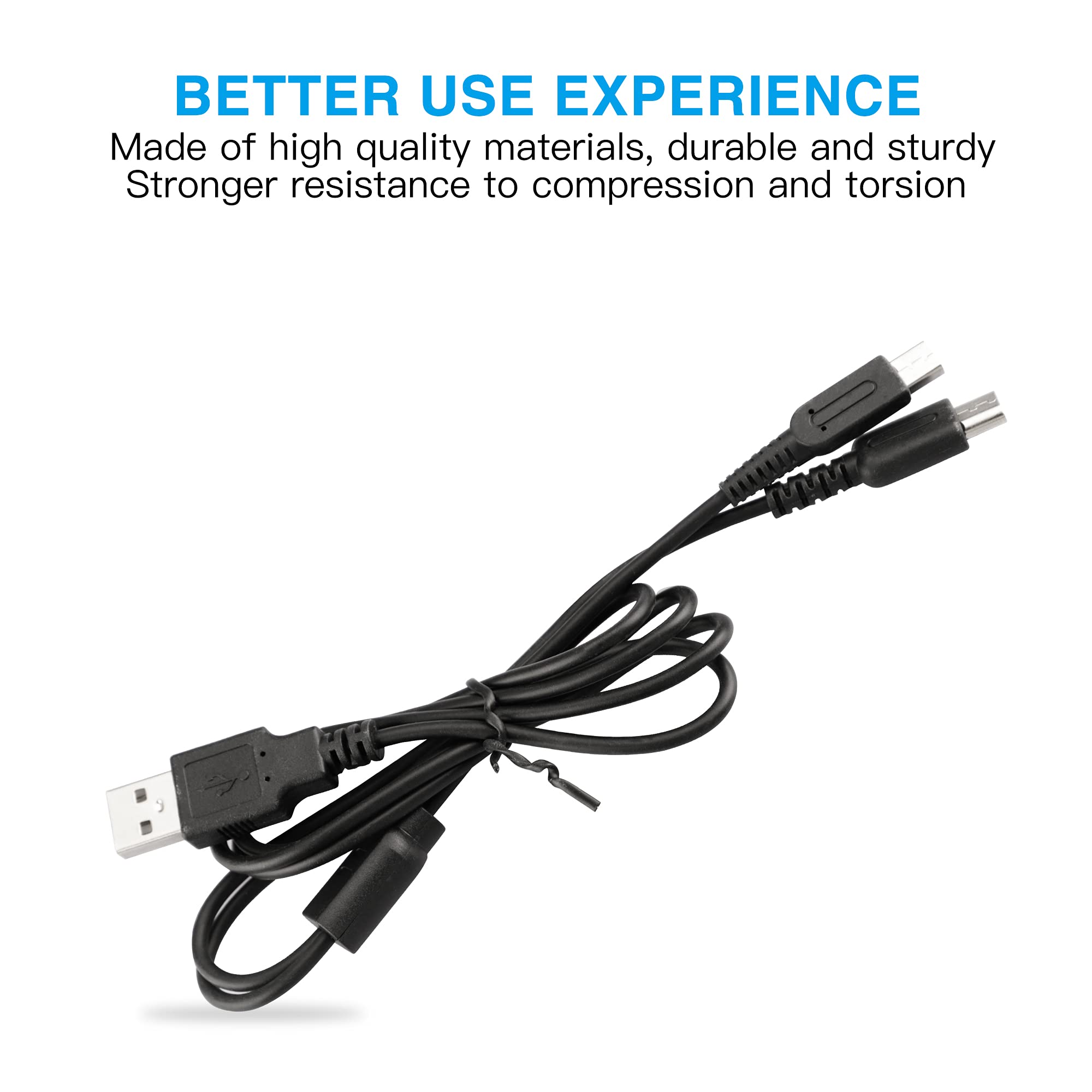 Xahpower 2Pack 2 in 1 USB Charger Cable Cord for Nintendo DS Lite, New 3DS(XL/LL), New 3DS, 3DS(XL/LL), 3DS, New 2DS(XL/LL), 2DS, DSi(XL/LL), DSi