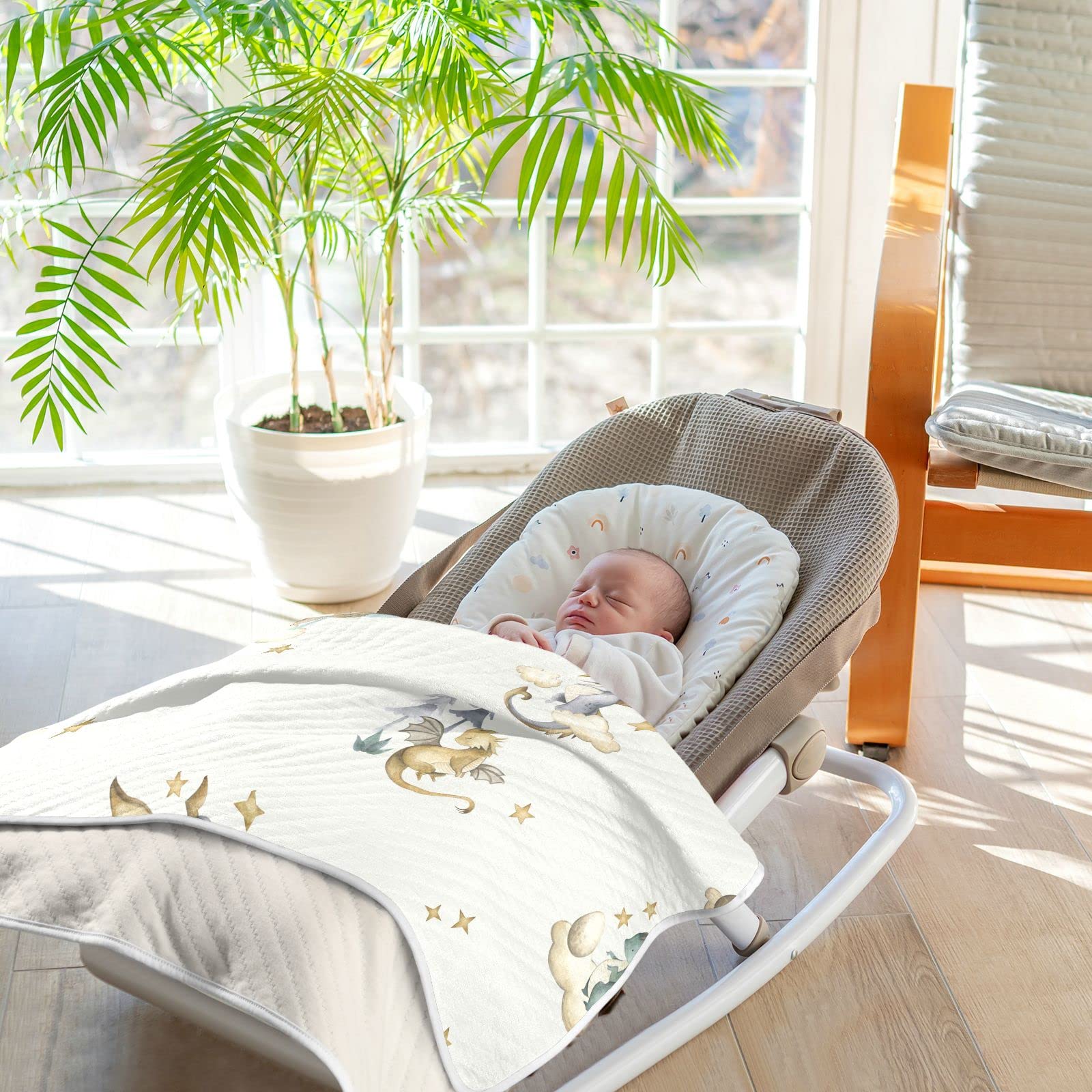 Swaddle Blanket Dragon Baby Cotton Blanket for Infants, Receiving Blanket, Lightweight Soft Swaddling Blanket for Crib, Stroller, Nursery Blankets, Fairytale, 30x40 in