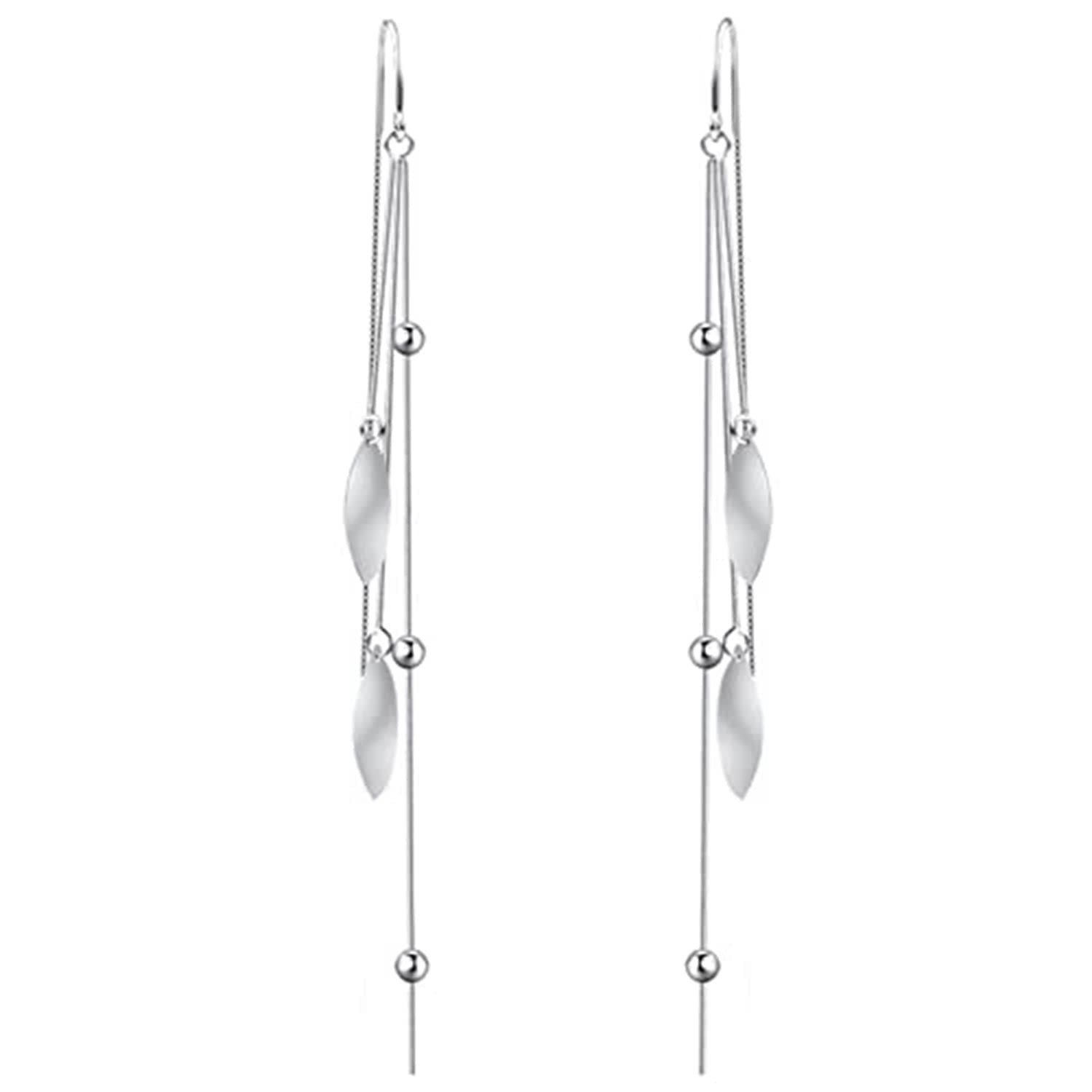 VONALA Leaf Threader Earrings 925 Sterling Silver Chain Earrings Tassel Dangle Drop Earrings for Women Hypoallergenic Jewelry Gift