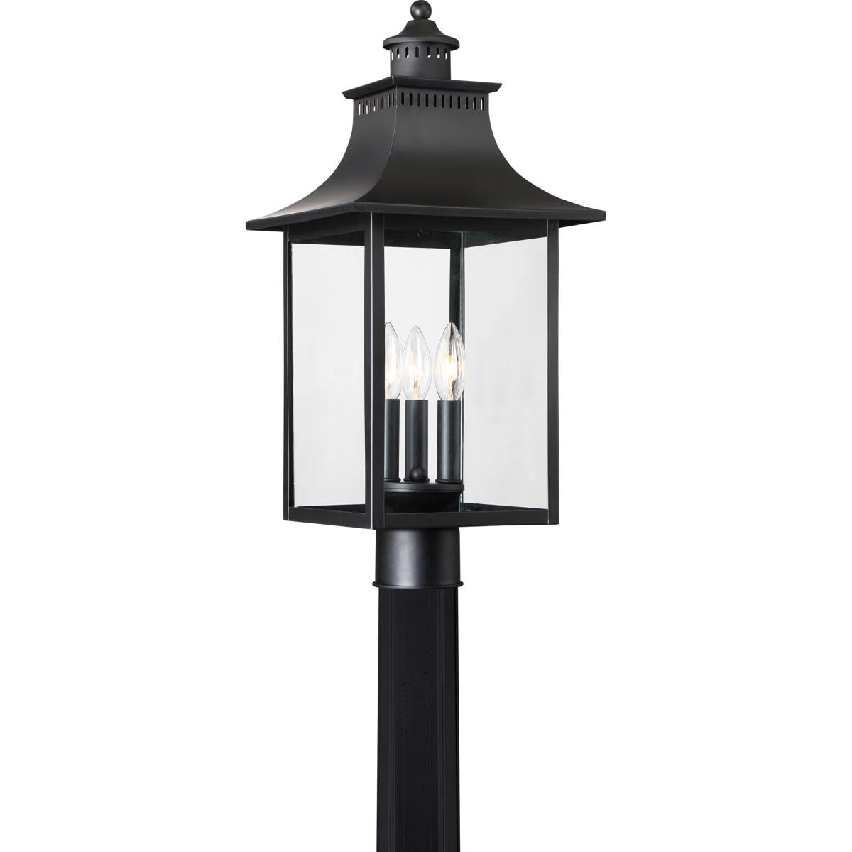 Quoizel CCR9010K Chancellor Outdoor Lantern Post Mount, 3-Light 180 Total Watts, 22" H x 10" W, Mystic Black