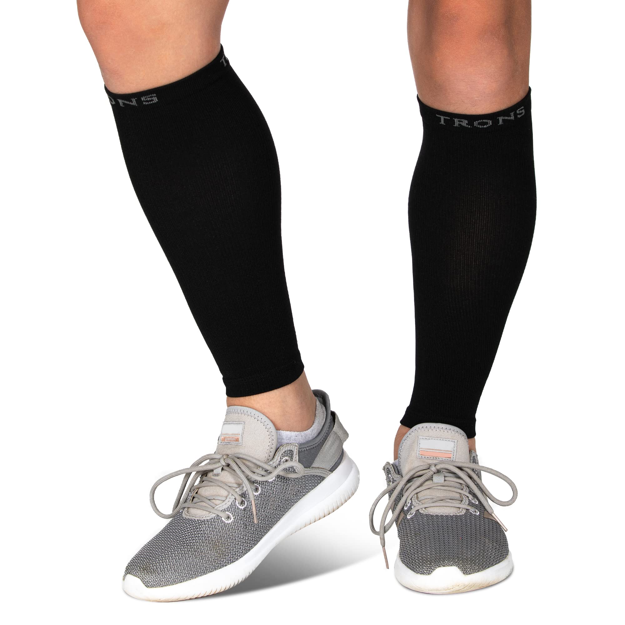 Trons Calf Compression Sleeves - Compression Socks for Fitness, Sports, Running, Shin Splint, Varicose Vein, Weak Joints, and Calf Pain Relief (Large, White)