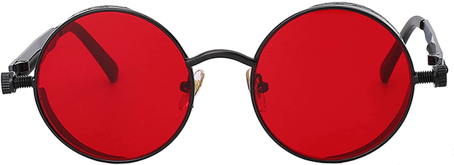 OWL Steampunk Retro Gothic Vintage Hippie Black Metal Round Circle Frame Sunglasses Sea Red Lens
