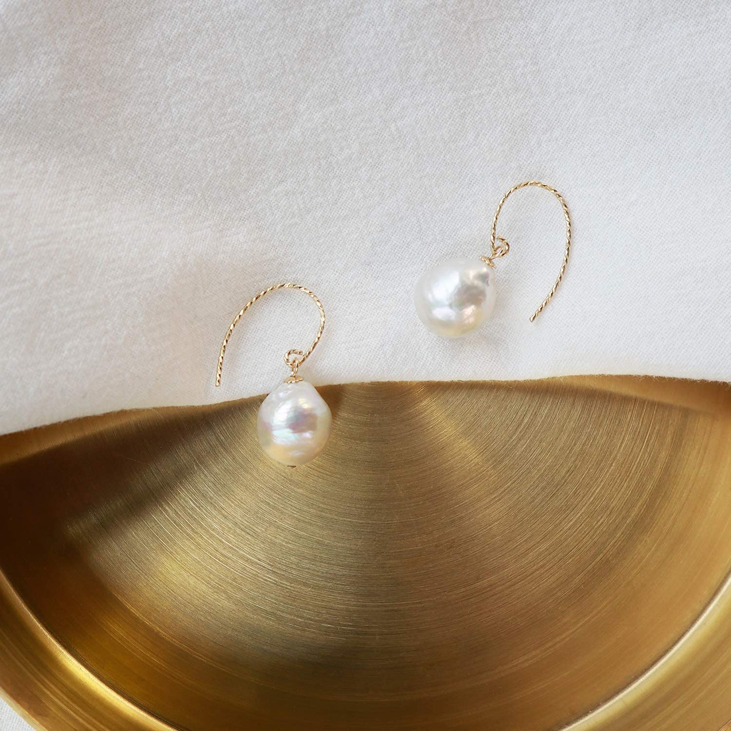 Umico 10-11mm Freshwater Cultured Baroque Pearl Drop Earrings for Women,14K Gold Filled Hooks