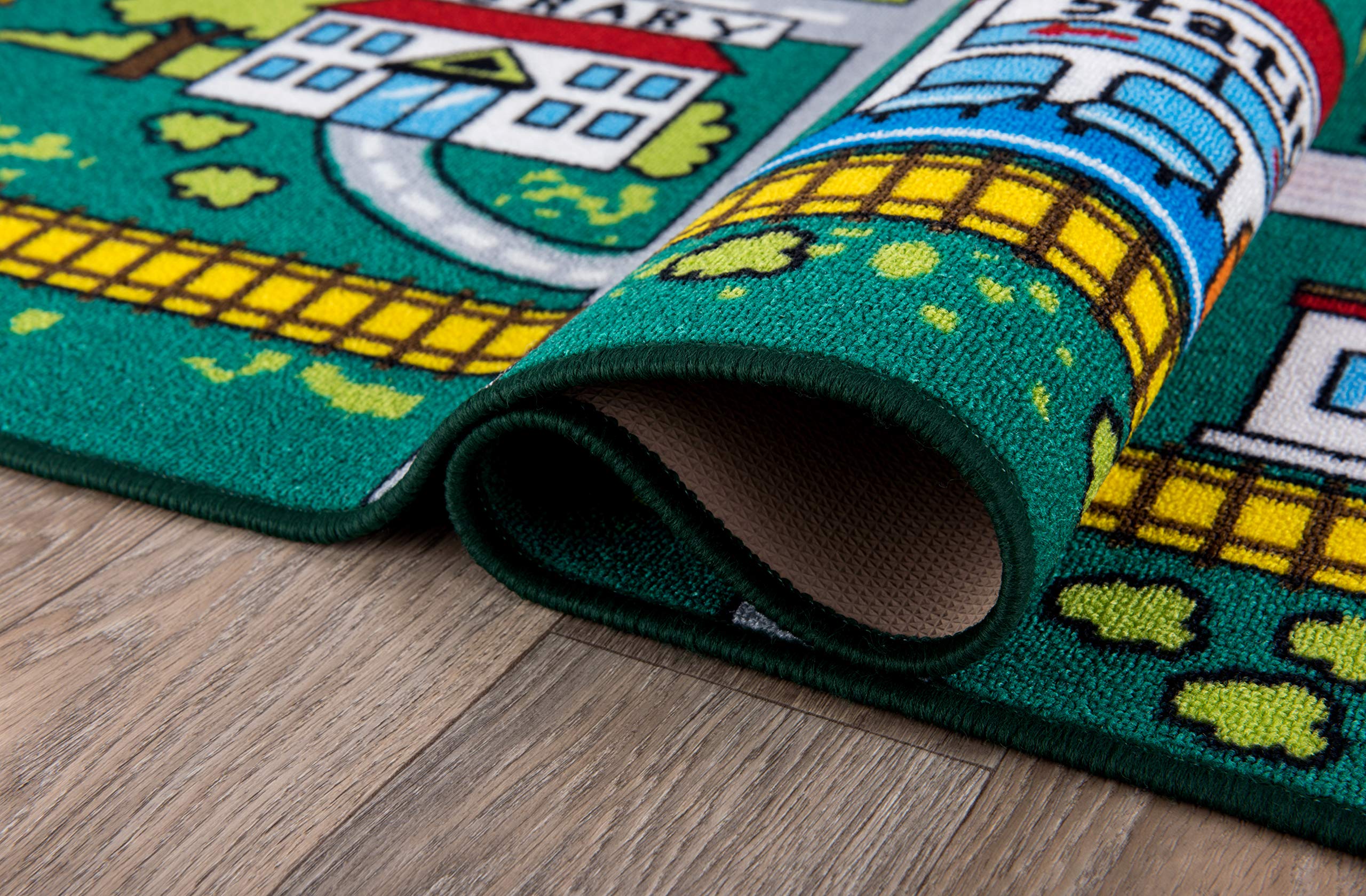 Rugshop Kids Educational Learning City Life Road Non Skid (Non Slip) Area Rug 5' x 7' Green