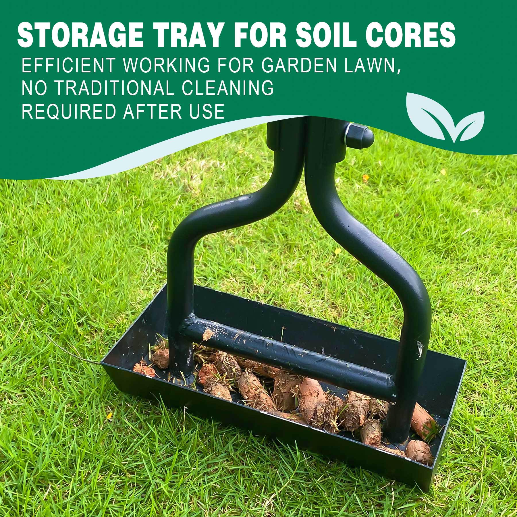 vanpein Lawn Aerator Coring Garden Tool with Soil Core Storage Tray, Manual Yard Plug Aerators & Clean Tool, Grass Aeration Gardening Tools with 3 Tines for Lawn Care, Compacted Soil, 37.6β