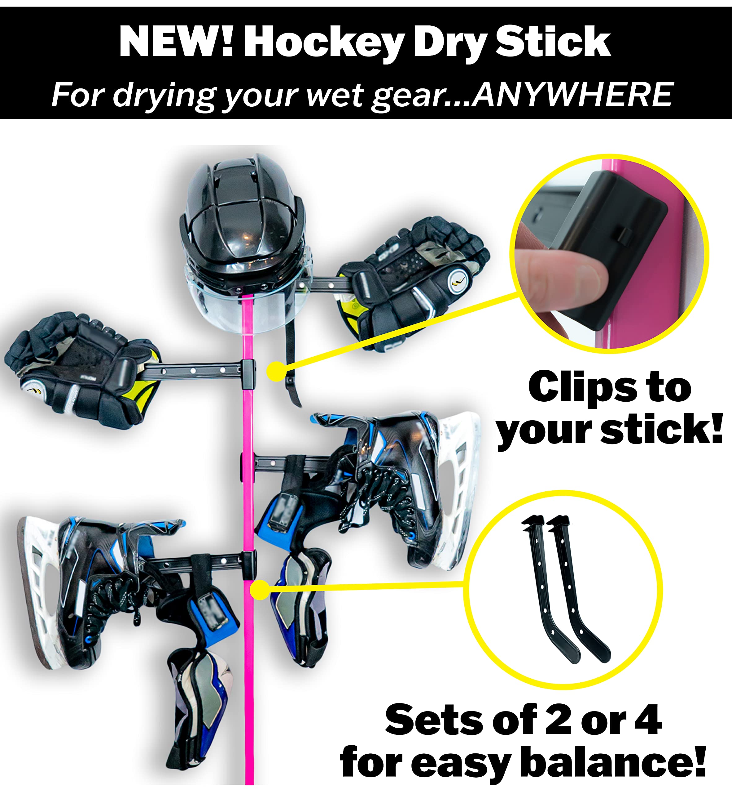 Wraparound Hockey Dry Stick Portable Equipment Drying Rack - Attaches to Hockey Sticks | Multipurpose Clothing Bags Sports Gear Drying System (2-Pack)