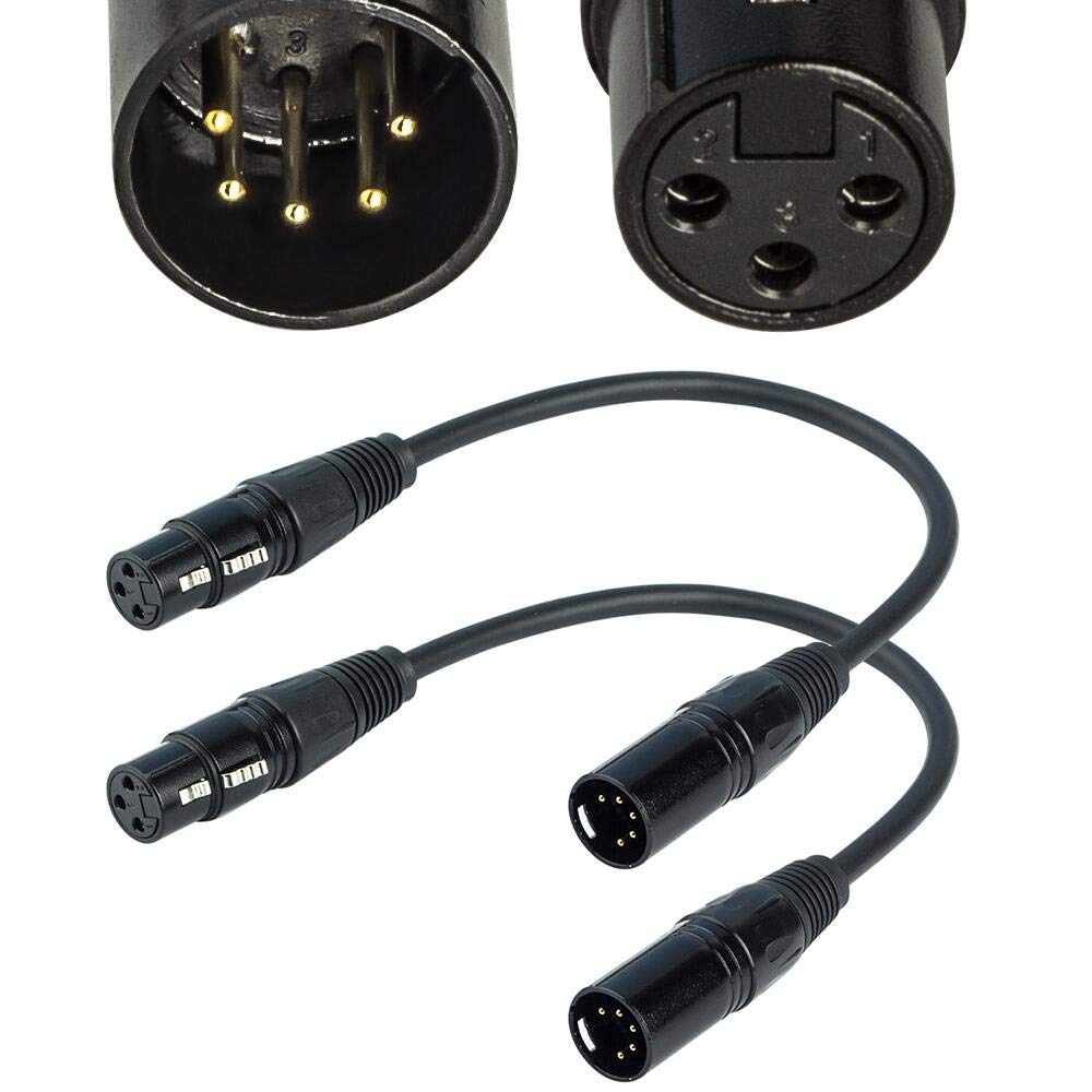 SiYear 3 Pin XLR Female to 5 Pin XLR Male Audio Cable for Microphone DMX Stage Light Turnaround ,XLR3Fto XLR5M Adapter Cable (12inch / 2Pack