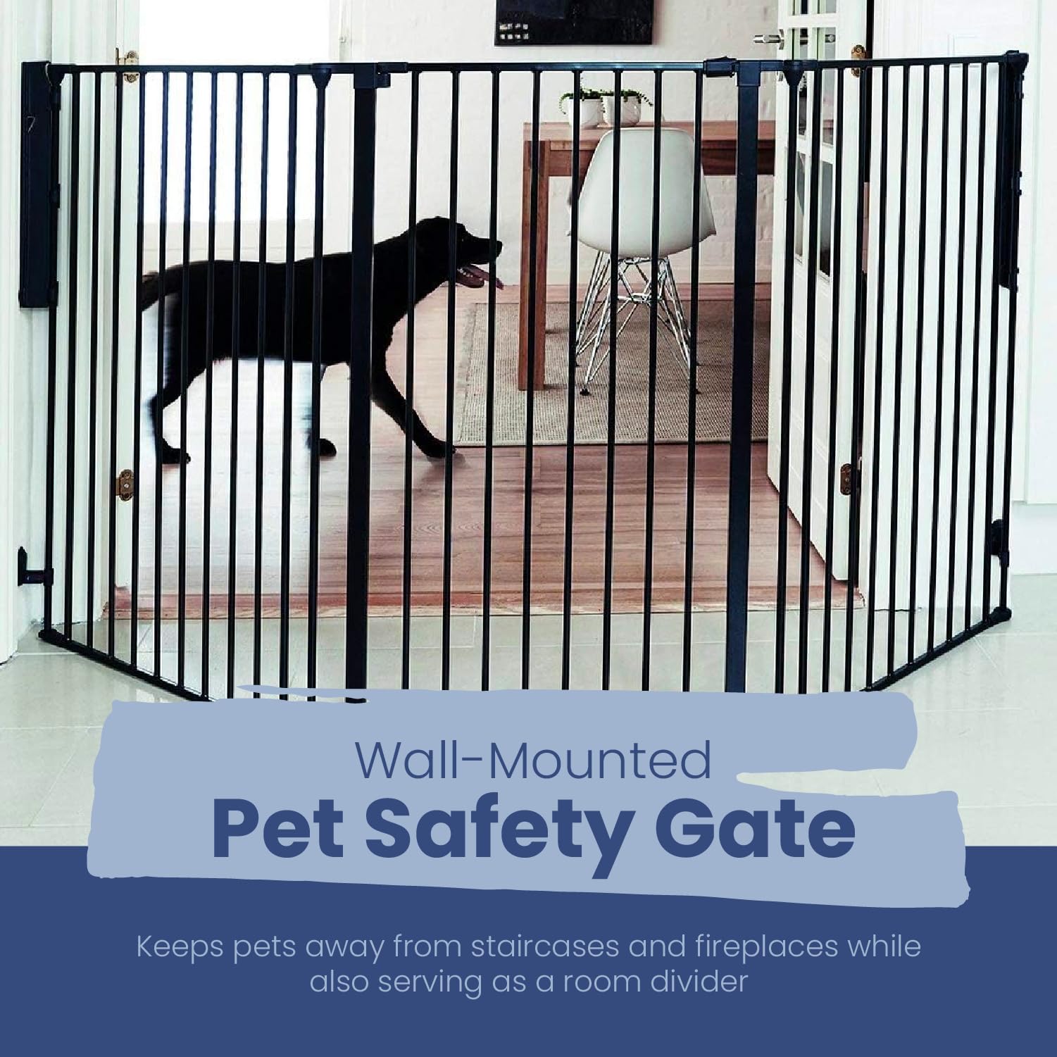 Scandinavian Pet Design Large Metal Pet Gate, 87.8" W x 41.0" H, Adjustable Wall-Mounted Tall Pet Gate, White