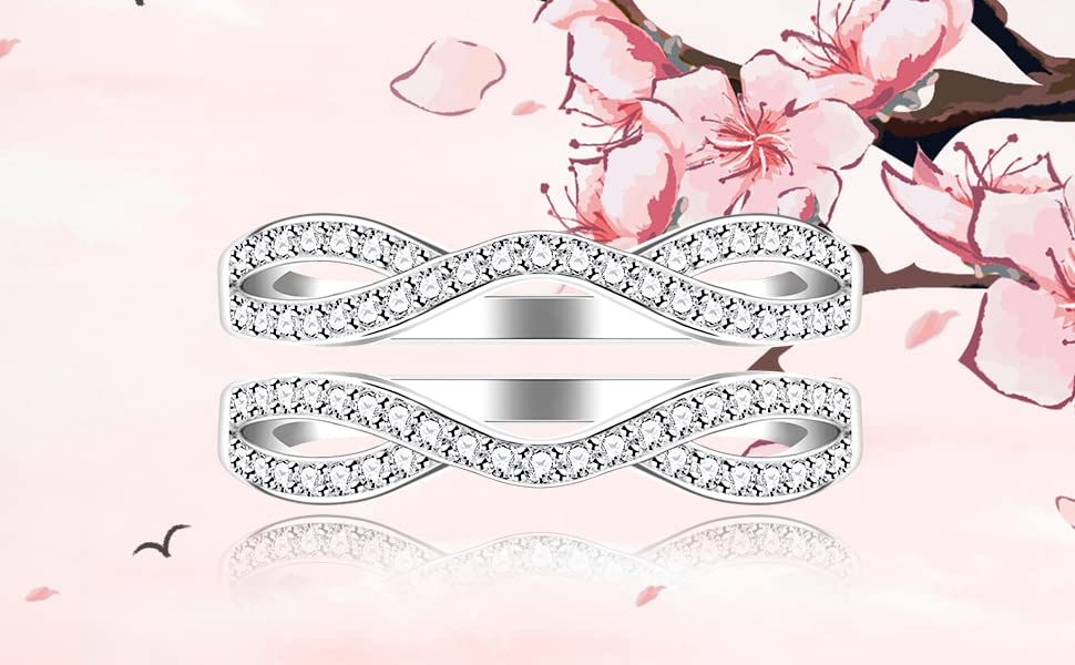 Uloveido 925 Sterling Silver Cubic Zirconia 2 Stackable Rings Enhancer for Women Wedding Engagement Anniversary Promise Rings Y2190 Size 7