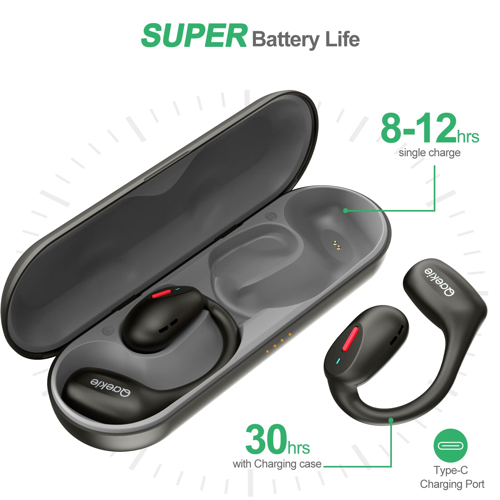 Qaekie Bluetooth 5.3 Wireless Headphones - HD Mic, Open Ear Ture Earbuds, Immersive Sound, 40hrs Playtime, Sweatproof Sport Earbuds for Running