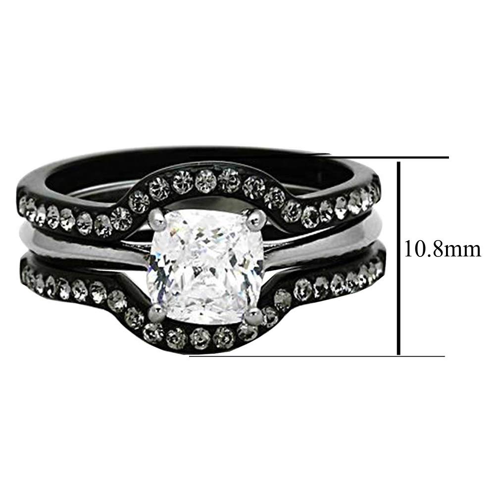 Stainless Steel Wedding Ring Set for Women Cushion Cut Cubic Zirconia Ring Set Black