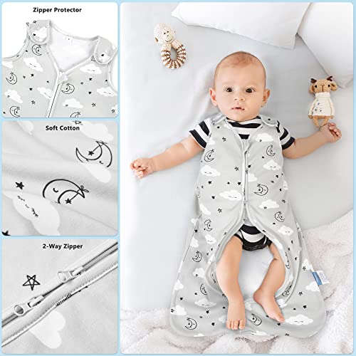 TILLYOU Cotton Sleep Sack 2 Pack - TOG 1 Baby Wearable Blanket with 2-Way Zipper, Extra Soft Sleeveless Sleeping Bag for Infants, 6-12 Months, Grey Cloud & Gray Arrow