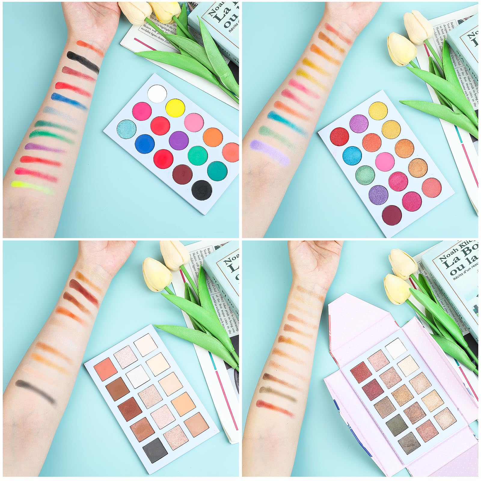 TEASIK 60-color eyeshadow palette sets 4 in 1 make up palette with highly pigmented glitter metallic matte mhimmer, suitable for beginners and easy to blend
