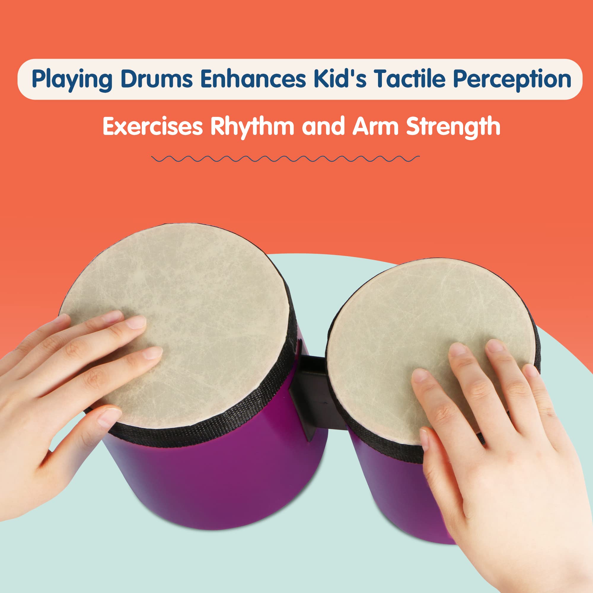 YONTY 5" and 6" Bongo Drum Set for Adults Kids Toddlers Beginners Professionals, Percussion Bongo Drum Natural Birch Wood Drum Set, Smooth Surface with Premium and Safe Nylon Edges, Purple