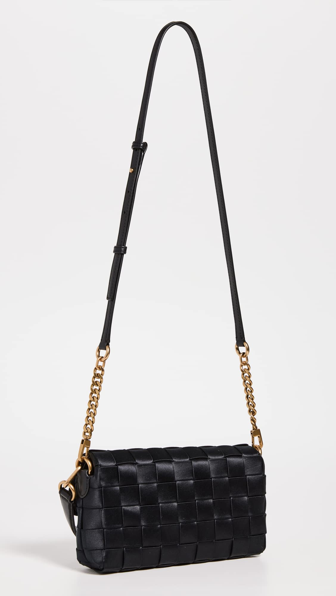 Tory Burch Women's Kira Woven Satin Small Flap Shoulder Bag, Black, One Size