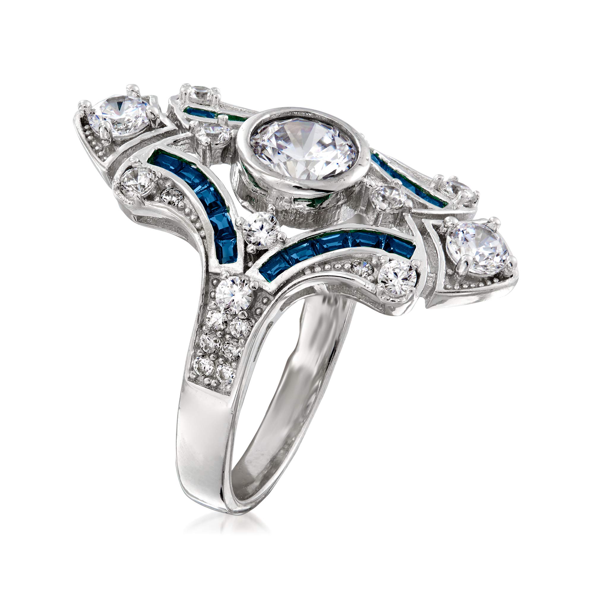 Ross-Simons 1.55 ct. t.w. CZ and .20 ct. t.w. Simulated Sapphire Ring in Sterling Silver. Size 7