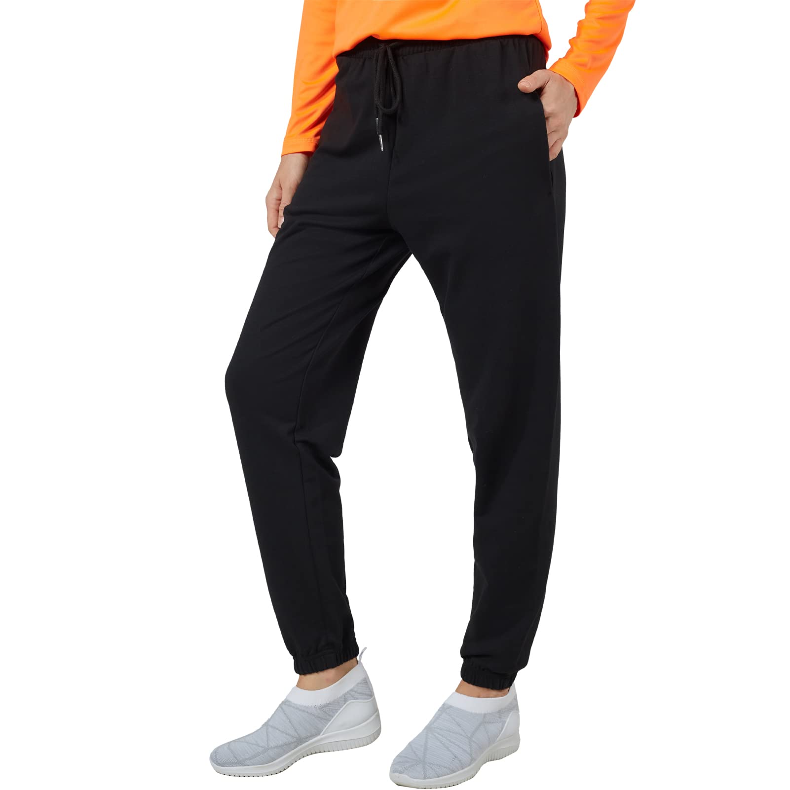 Womens Lightweight Drawstring Sweatpant High Waisted Casual Athletic Jogger Comfort Workout Cinch Bottom Pant with Pockets(Black,L)