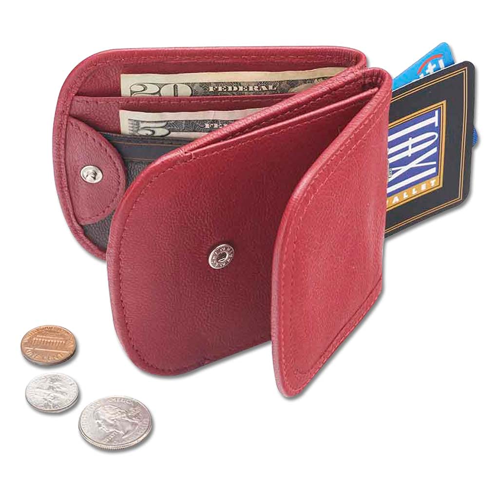 TAXI WALLET® TW03-CRANBERRY - Soft Leather (Red) - Compact, Front Pocket Folding Wallet - For Cards, Coins, Bills, ID (Men & Women)
