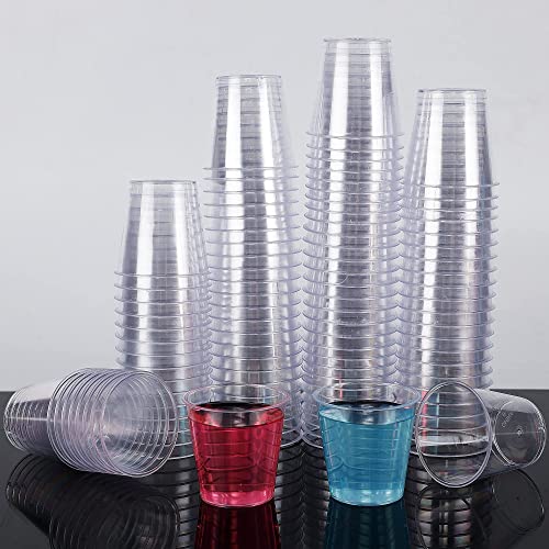 Zcaukya 100 Shot Glasses, 1oz Clear Plastic Disposable Hard Cups, Mini Cups Great Container for Sauce, Sample Tasting, Jello Shots, Pudding