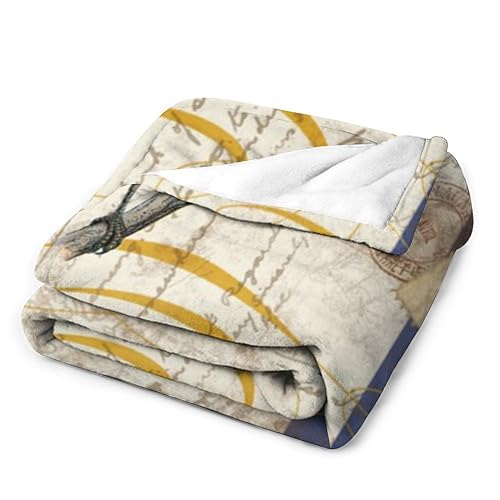 Plush Throw Blanket Vintage Birds Postage Stamp Soft Cozy Blanket Flannel Blankets All-Season for Sofa Couch Bed, 60" X 80"