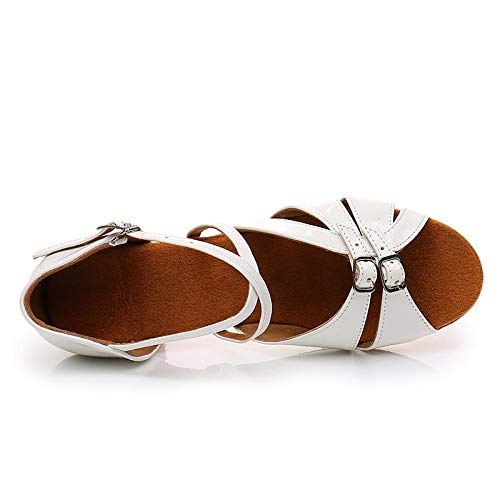 SWDZM Girls Latin Dance Shoes peep toe Ballroom Modern Salsa Party Wedding Performance Practice Dance Shoes,Heel-1.18'',Model-WHD28, White, 7.5 US