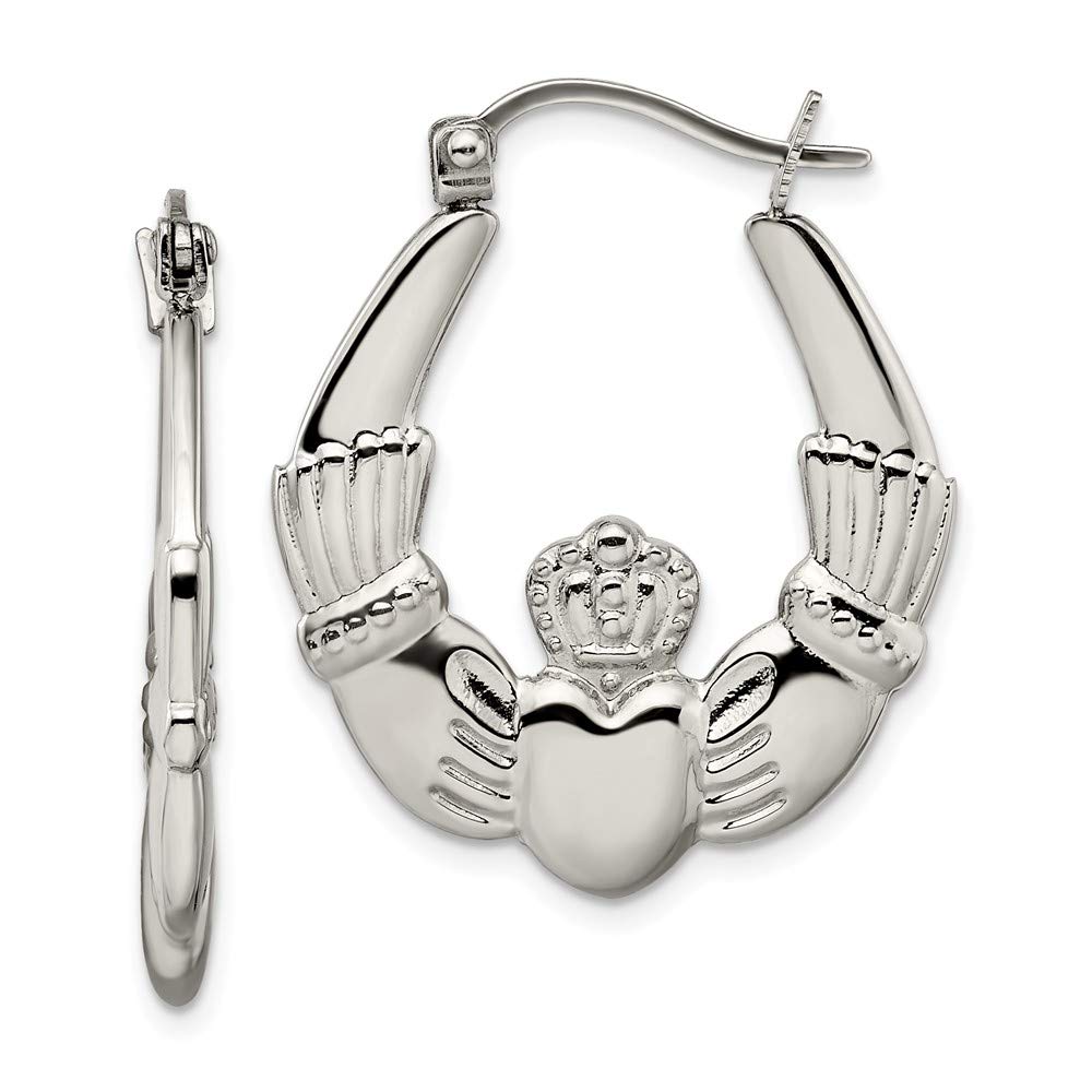 Stainless Steel Celtic Irish Claddagh Hoop Puffed Shrimp Earrings