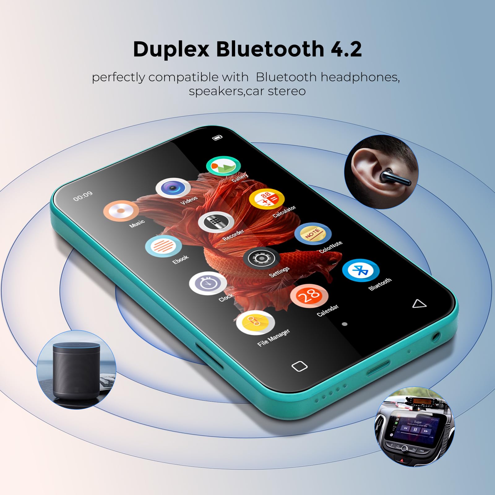 TIMMKOO 72GB MP3 Player with Bluetooth, 4.0" Full Touchscreen Mp4 Mp3 Player with Speaker, Portable HiFi Sound Music Player with Bluetooth, Voice Recorder, E-Book, Supports up to 512GB TF Card (Blue)