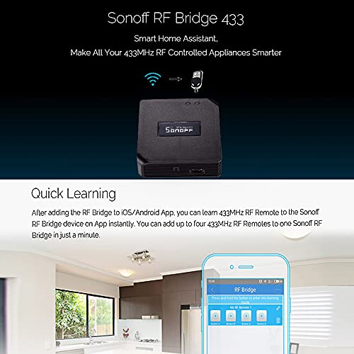 RF Bridge 433MHZ WiFi Smart Switch Wireless Intelligent WiFi Remote RF Controller Automation Module Switch for Smart Home Security Alexa Google Home (1-Pack)