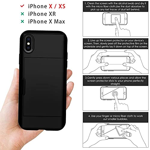 SUPBEC for iPhone X/XS Case with Card Holder and[ Screen Protector Tempered Glass x2Pack] X Wallet Case Cover with Shockproof Silicone TPU + Anti-Scratch Hard PC - Full Protective-5.8"-Black