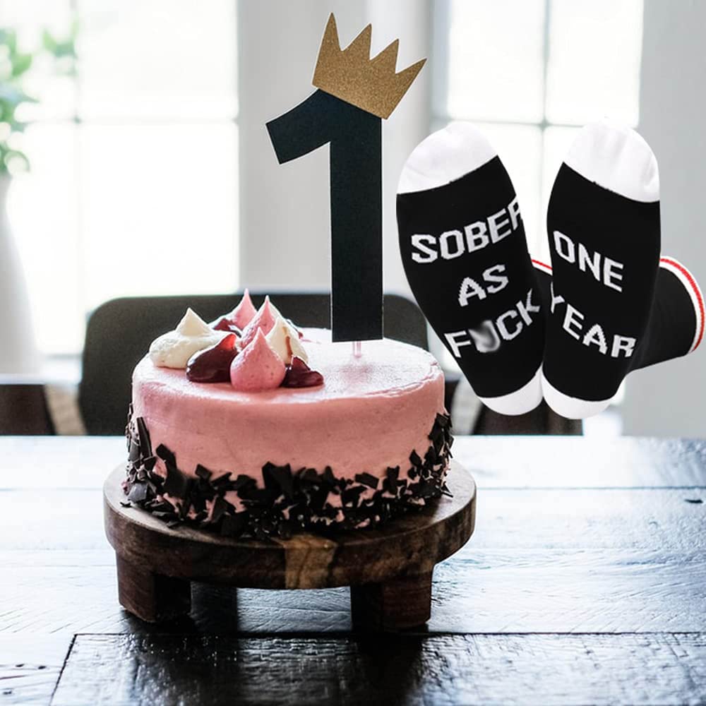 TSOTMO 2 Pairs Sobriety Anniversary Socks Sobriety Gift AA NA Recovery Socks Sober As Encouragement Gift (1 year F)
