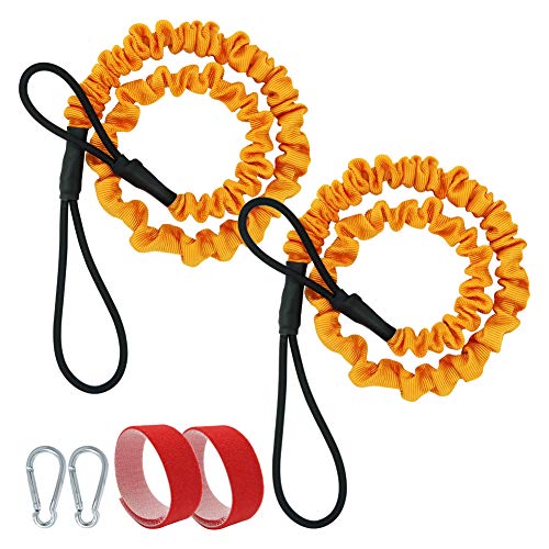 SEAPLUS 2PCS Kayak Paddle Leash, Safety Rod Leash, Lanyard Leash Stretchable from 44.8” to 59”, for Kayaking/SUP Paddle Boarding/Fishing, Bright Orange