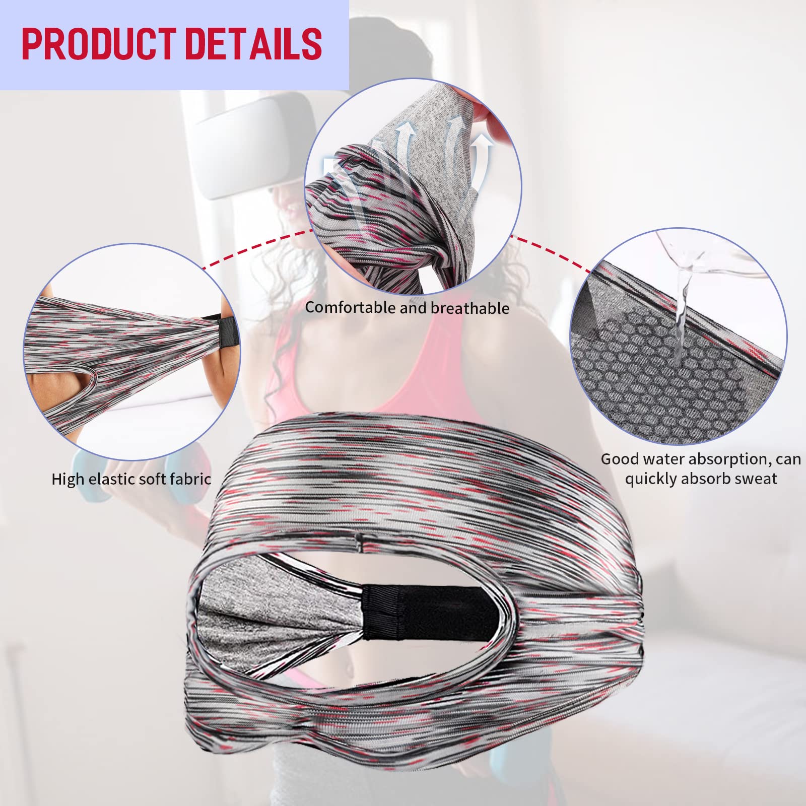 VR Eye Mask Face Cover, SIOGOR Breathable Elastic VR Sweatband Sweat Absorber Headband, VR Masks Sweat Band for Use VR Oculus Quest 2, Home VR Headsets Padding for Use VR Workouts Supernatural (3pcs)