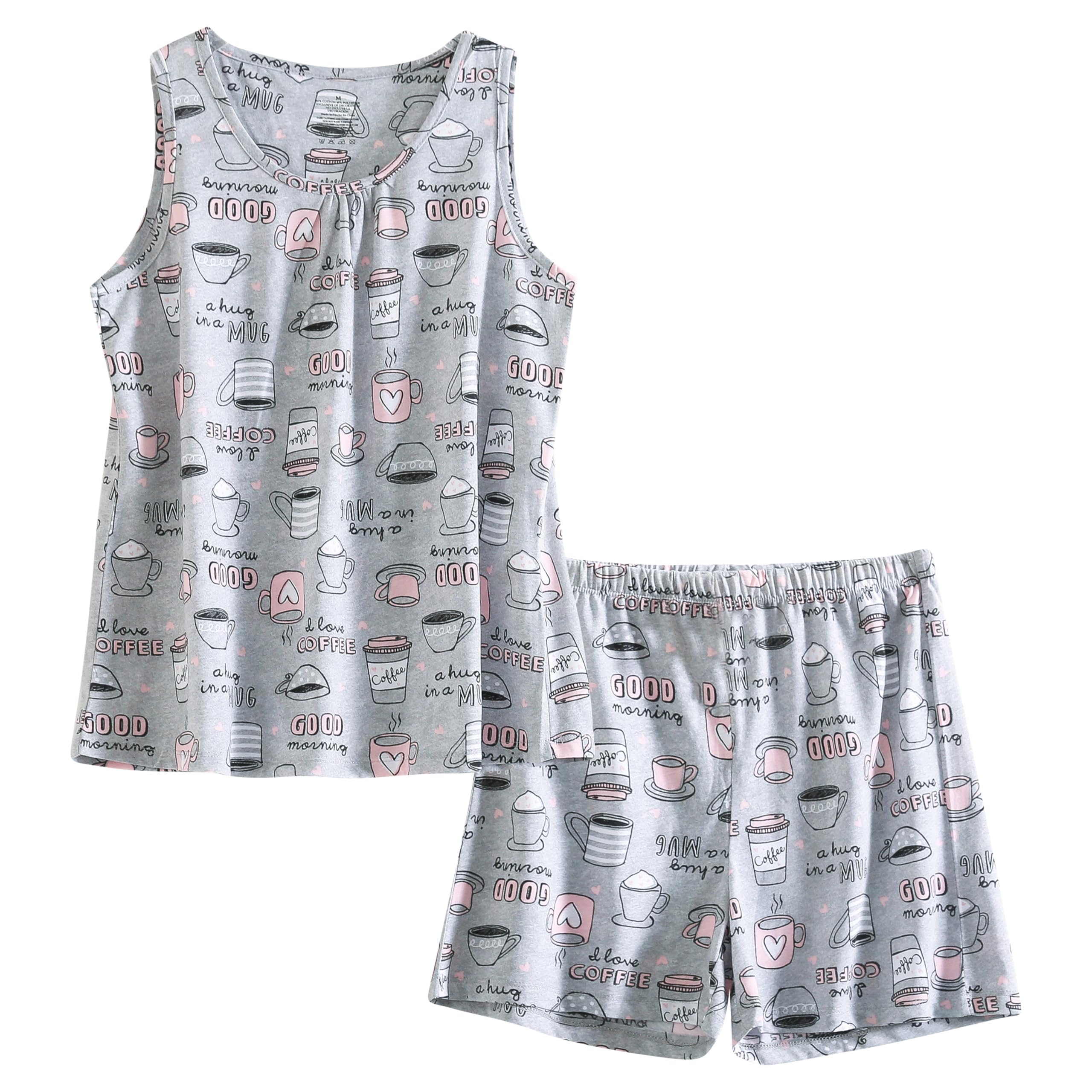 PNAEONG Women Cotton Sleepwear Short Sets Tank&Short Pajamas Sets XTSY208-Coffee-L
