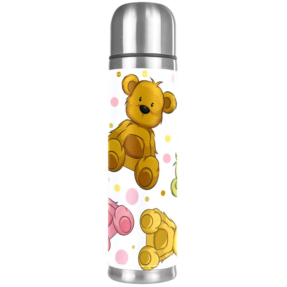 Stainless Steel Leather Vacuum Insulated Mug Featuring Bears Thermos Water Bottle For Hot And Cold Drinks Kids Adults 16 Oz