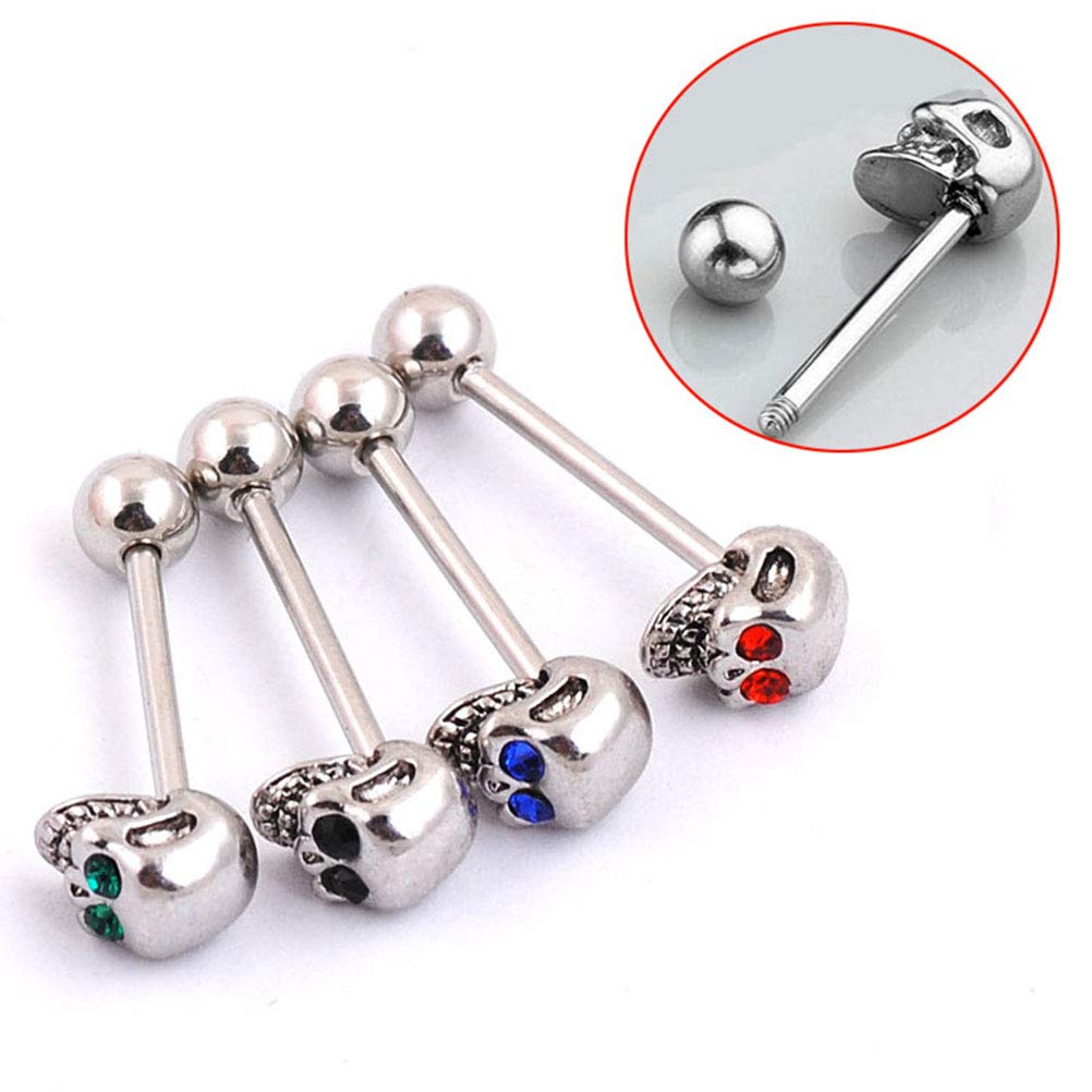 Skeleton Tongue Bar Barbell Piercing Rings Body Retainer Skull Stainless Steel Crystal Jewelry Multi Color 5pcs