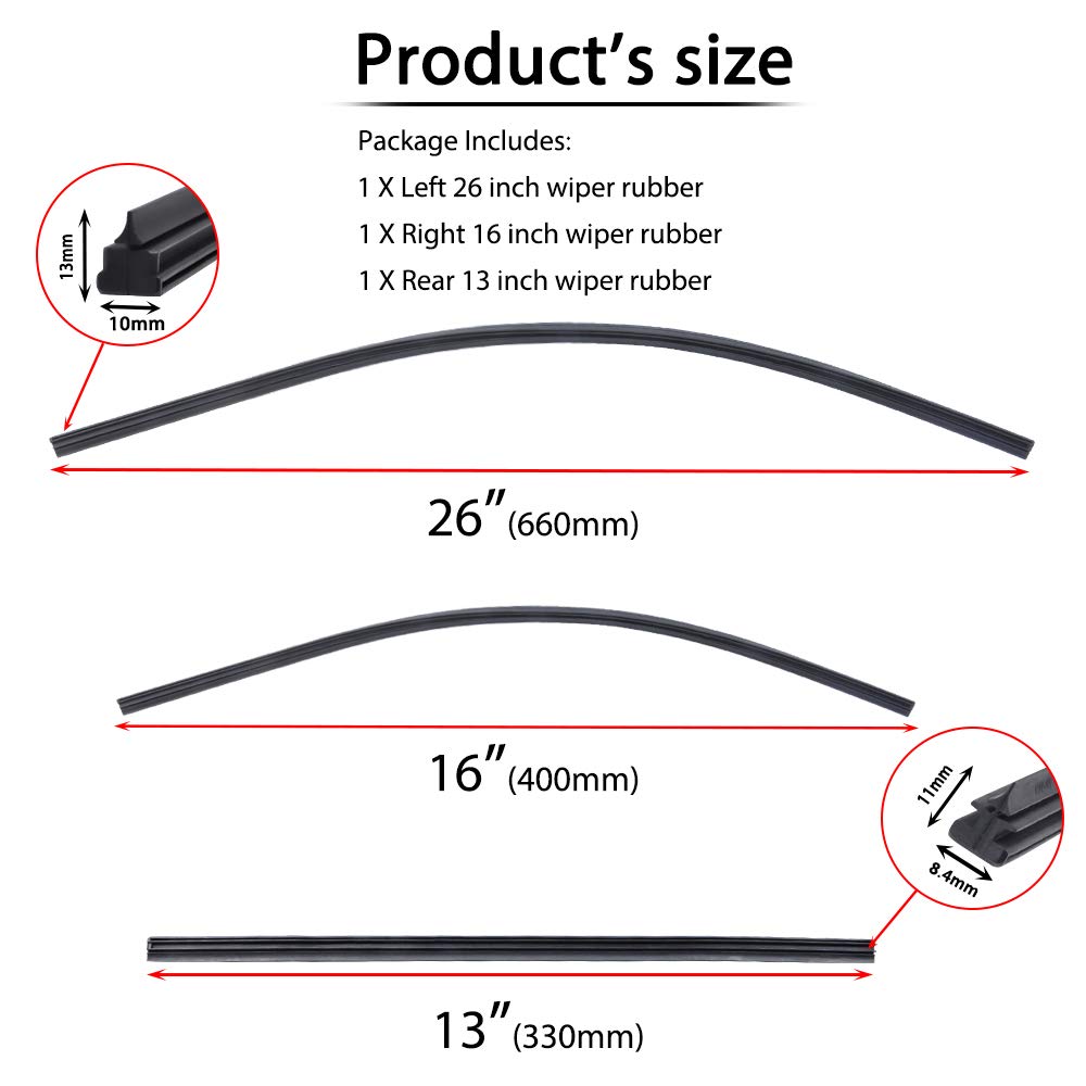 Replacement for Honda CRV 2012-2016, OTUAYAUTO Windshield Wiper Blade Refills - Replace OEM: 76622-STK-A02, 76632-STK-A02, 76732-T0A-003